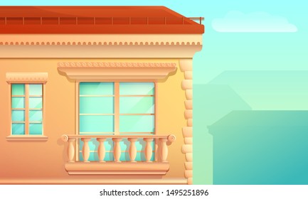 Cartoon Building Facade Balcony Window Old Stock Vector (Royalty Free ...