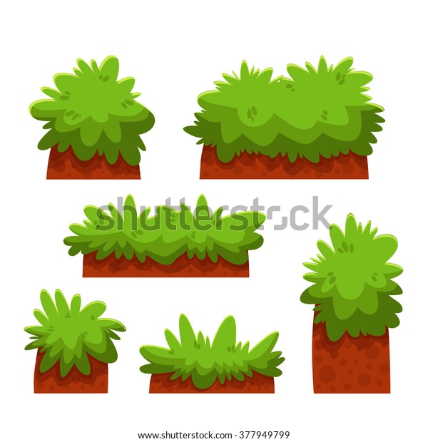 Cartoon Bushes Hedges Grass Leaves Set Stock Vector (Royalty Free ...