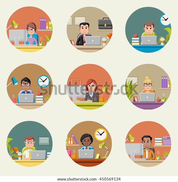 Cartoon Business People Working Computer Office Stock Vector (Royalty ...