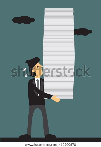 Cartoon Businessman Carrying Big Stack Document Stock Vector (Royalty ...