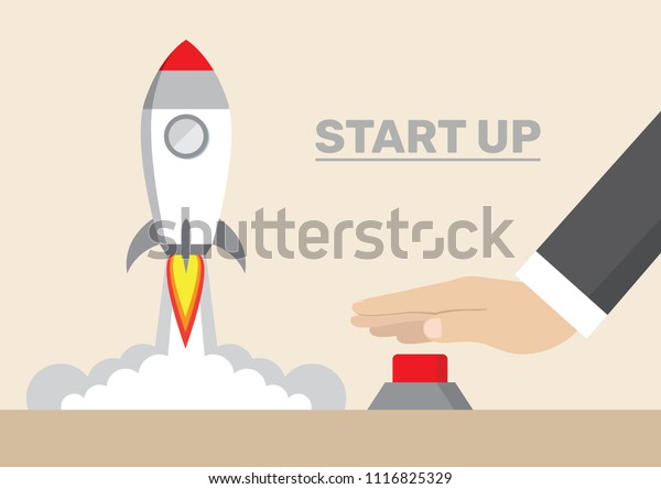 Cartoon Businessman Pushing Start Buttonvector Eps10 Stock Vector ...