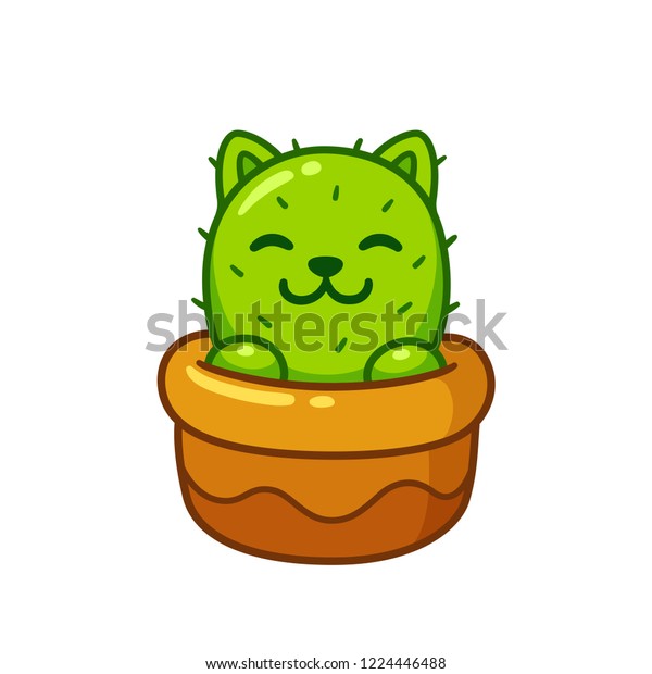 Cartoon Cactus Cat Flower Pot Cute Stock Vector (Royalty Free) 1224446488