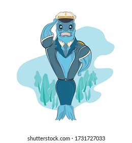 Cartoon Captain Fish Salute Vector Illustration Stock Vector (Royalty ...