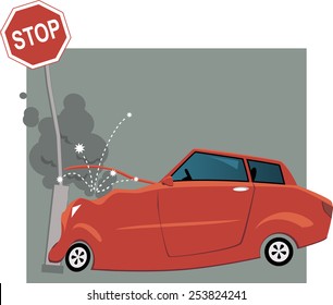 Cartoon Car Crashed Into Traffic Sign Stock Vector (Royalty Free ...
