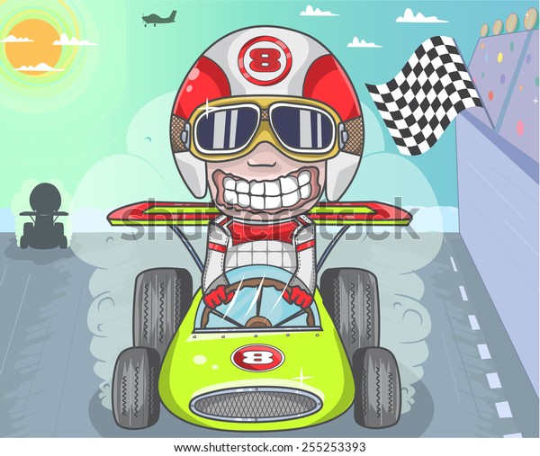 Cartoon Car Racing Illustration Vector Illustration Stock Vector ...