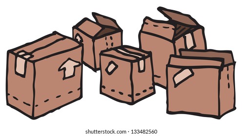 Cartoon Cardboard Boxes: เวกเตอร์สต็อก (ปลอดค่าลิขสิทธิ์) 133482560 ...