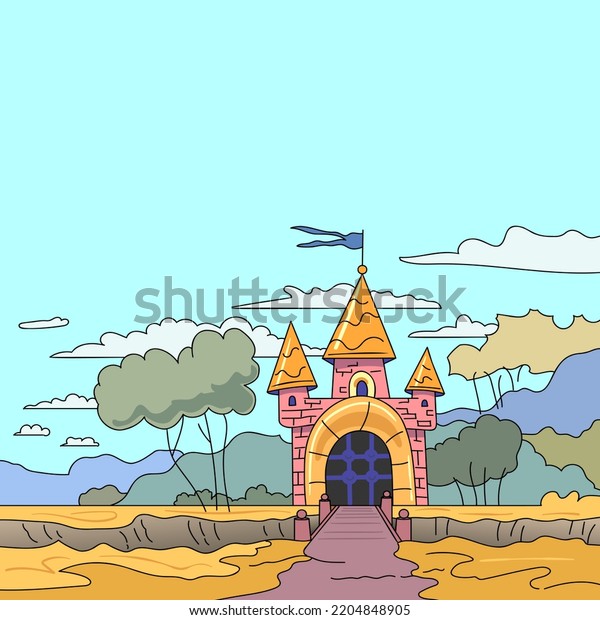 Cartoon Castle Kindergarten Art Vector Illustration Stock Vector ...