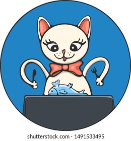 Cartoon Cat Dinner Fish Restaurant Vector Stock Vector (Royalty Free ...