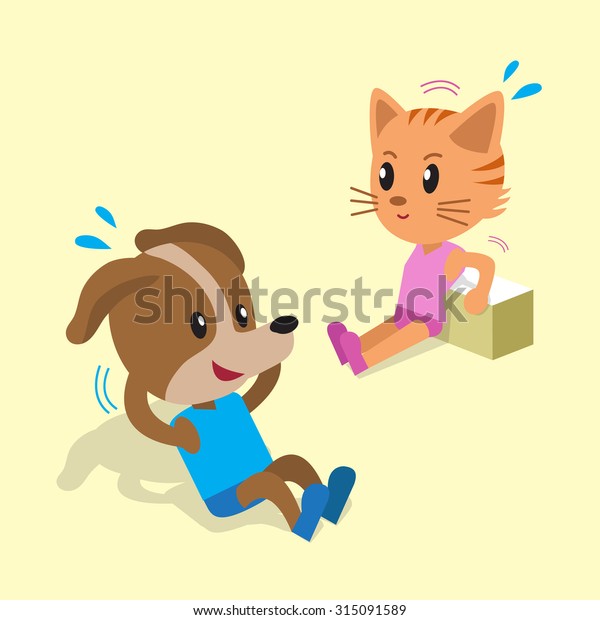Cartoon Cat Dog Doing Exercise Stock Vector (Royalty Free) 315091589