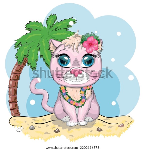 Cartoon Cat Dressed Hula Dancer Under Stock Vector (Royalty Free ...