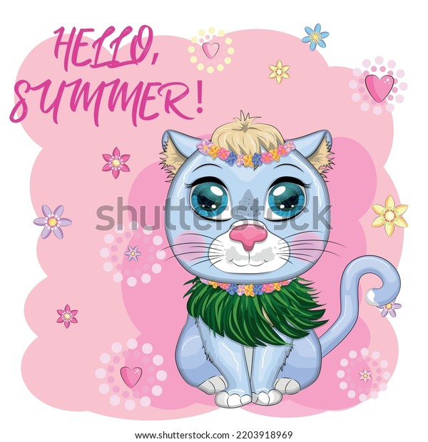 Cartoon Cat Dressed Hula Dancer Under Stock Vector (Royalty Free ...