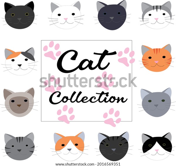 Cartoon Cat Face Collection Doodle Kitty Stock Vector (Royalty Free ...