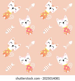 Cartoon Cat Fish Bone Seamless Pattern Stock Vector (Royalty Free ...