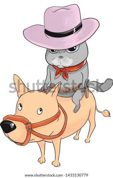 Cartoon Cat Riding Dog Stock Vector (Royalty Free) 1433130779 ...