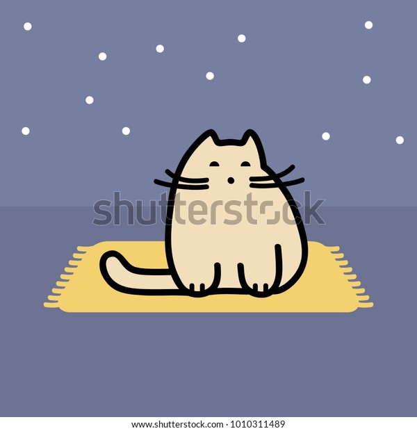 Cartoon Cat Sitting On Carpet Simple Stock Vector (Royalty Free ...