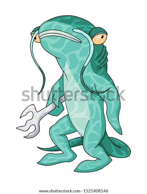 Cartoon Catfish Monster Sea Creature Character Stock Vector (Royalty ...