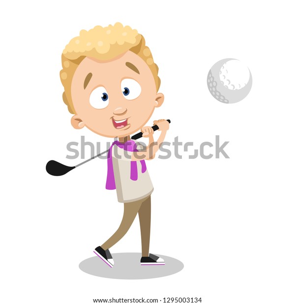 Cartoon Caucasian Cute Boy Hitting Ball Stock Vector (Royalty Free ...