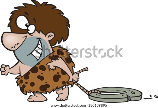 Cartoon Caveman Dragging Round Stone Stock Vector (Royalty Free ...
