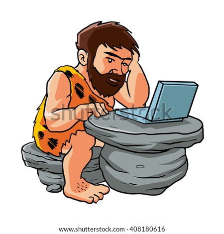 Cartoon Caveman Using Laptop Stock-Vektorgrafik (Lizenzfrei) 408180616 ...