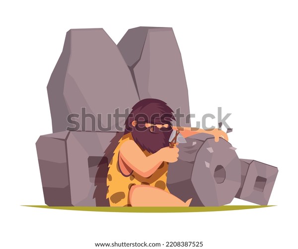 Cartoon Caveman Working Stone Axe Vector Stock Vector (Royalty Free ...