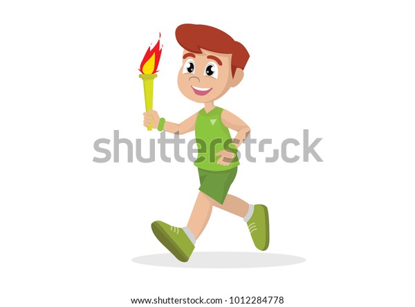 Cartoon Character Boy Running Torch Vector Stock Vector (Royalty Free ...