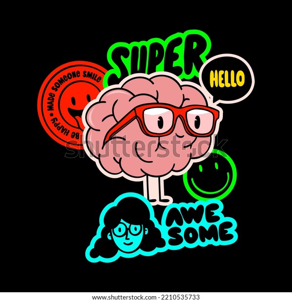 Cartoon Character Doodle Brain Glasses Hand Stock Vector (Royalty Free ...