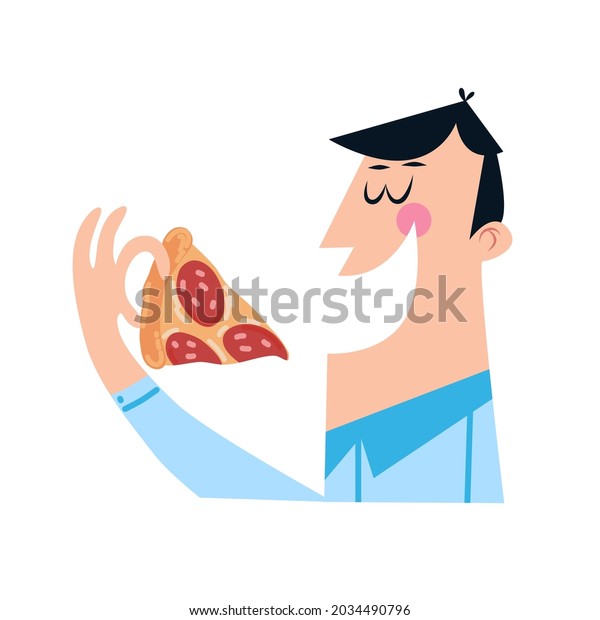 Cartoon Character Eating Pizza Vector Illustration: เวกเตอร์สต็อก (ปลอด ...