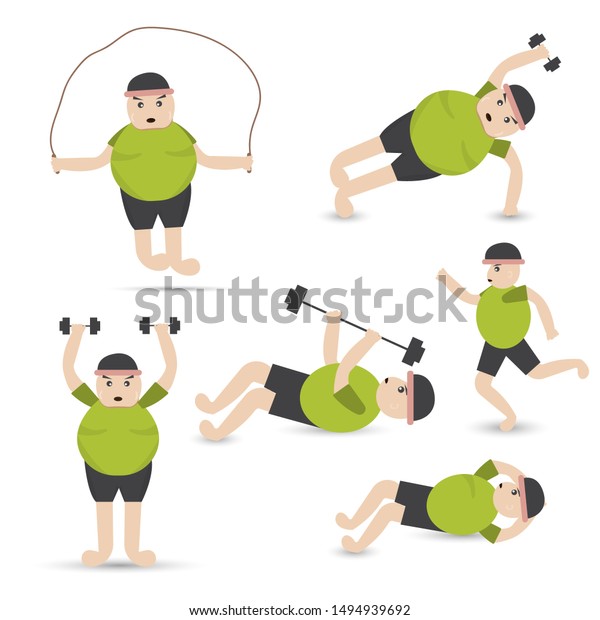 Cartoon Character Exercise Set Fat Man Stock Vector (Royalty Free ...