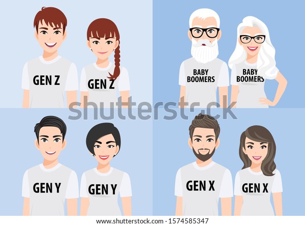 Cartoon Character Generations Concept Baby Boomers Stock Vector ...