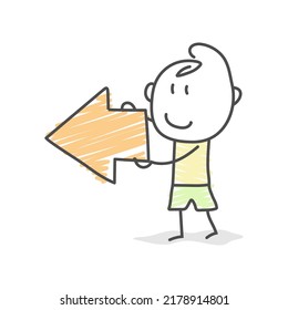 Cartoon Character Holds Arrow Left Illustration Stock Vector (Royalty ...