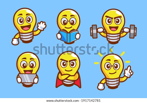 Cartoon Character Light Bulb Collection Set Stock Vector (Royalty Free ...