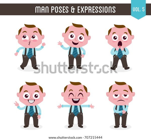Cartoon Character Man Different Poses Isolated Stock Vector (Royalty ...