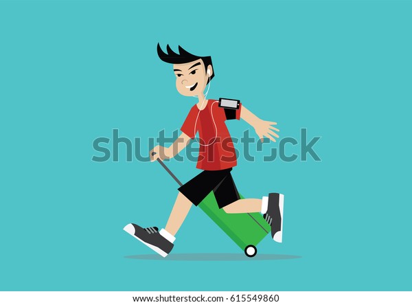 Cartoon Character Man Running Suitcase Luggage Stock Vector (Royalty ...