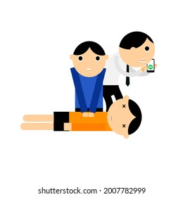 Cartoon Character Manual Chest Compression Call Stock Vector (Royalty ...