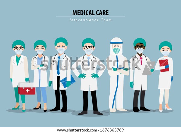 Cartoon Character Professional Doctors Nurses Wearing Stock Vector ...