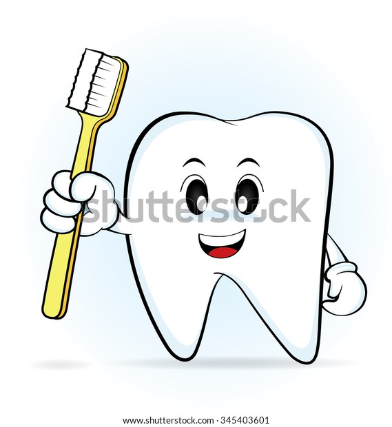 Cartoon Character Tooth Holding Toothbrush Vector Stock Vector (Royalty ...