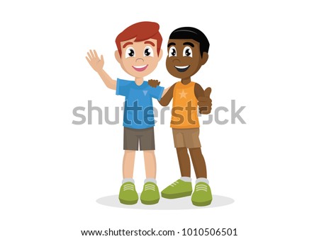Cartoon Character Two Boys Huggingcute Best Stock Vector (Royalty Free ...
