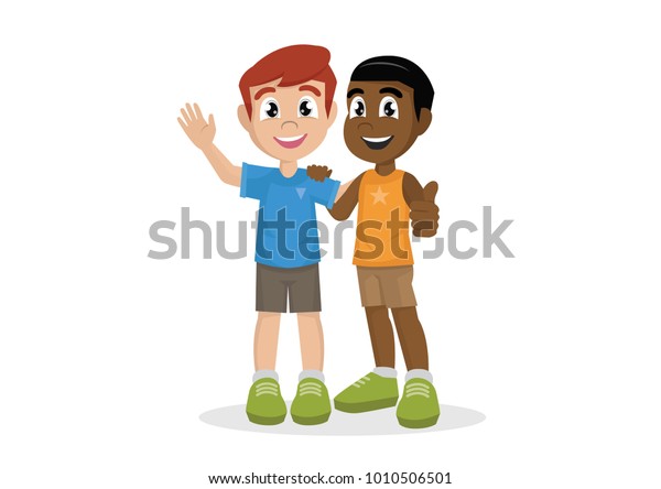 Cartoon Character Two Boys Huggingcute Best Stock Vector (Royalty Free ...