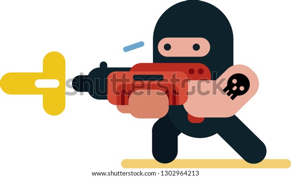 Cartoon character with weapon in shooting position. Made in Adobe ...