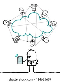 Vektor Stok Cartoon Characters Cloud Connected (Tanpa Royalti ...