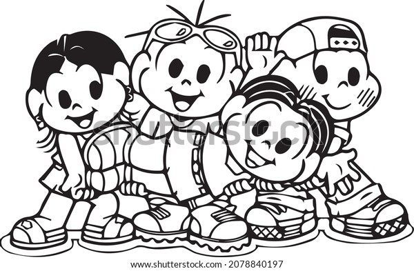 Cartoon Characters Coloring Book Children Hand Stock Vector (Royalty ...
