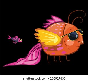 Cartoon Characters Cool Fish Wearing Sunglasses Stock Vector (Royalty ...