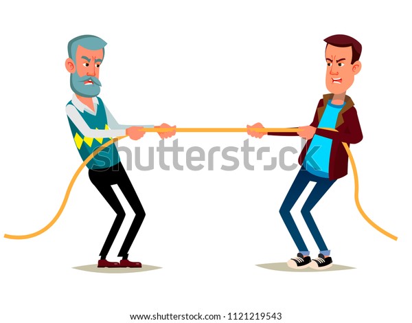 Cartoon Characters Old Young Man Pull Stock Vector (Royalty Free ...