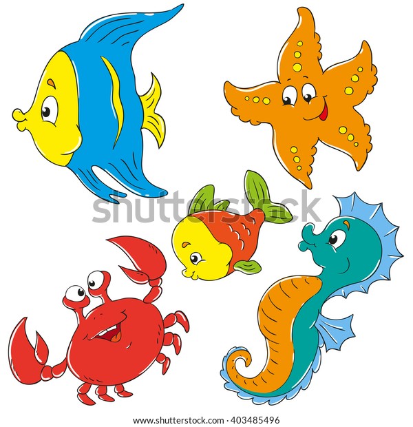 Cartoon Characters Underwater World Collection Stock Vector (Royalty ...