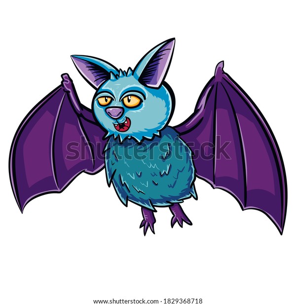 Cartoon Cheerful Bat Smiles Flaps Wings Stock Vector (Royalty Free ...