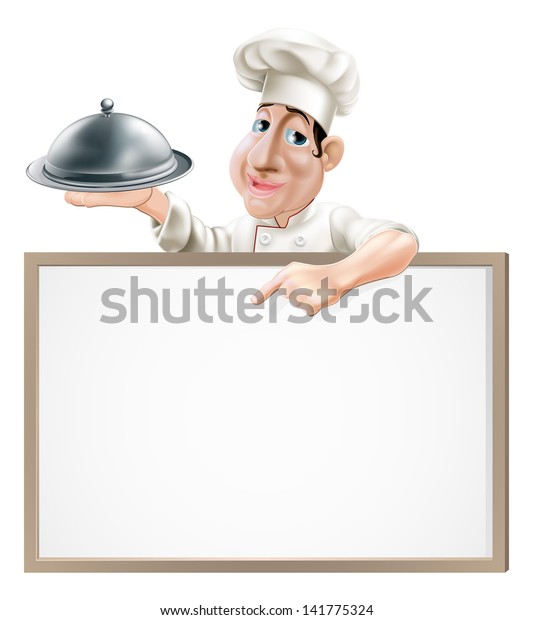 Cartoon Chef Character Holding Silver Platter Stock Vector (Royalty ...