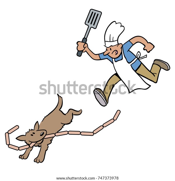 Cartoon Chef Chasing Cheeky Dog Who Stock Vector (Royalty Free ...