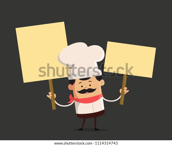 Cartoon Chef Holding Banners Flat Vector Stock Vector (Royalty Free ...