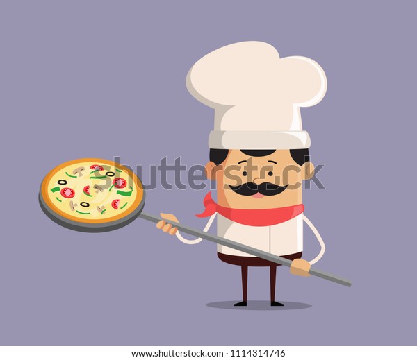 Cartoon Chef Making Pizza Flat Vector Stock Vector (Royalty Free ...