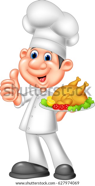Cartoon Chef Roasted Chicken Stock Vector (Royalty Free) 627974069 ...